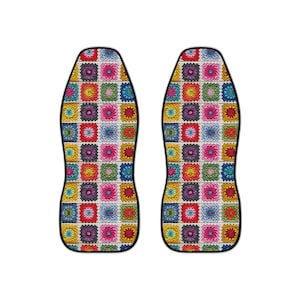 Faux Crochet Granny Squares, Boho Car Seat Covers, Boho Crochet, Car ...