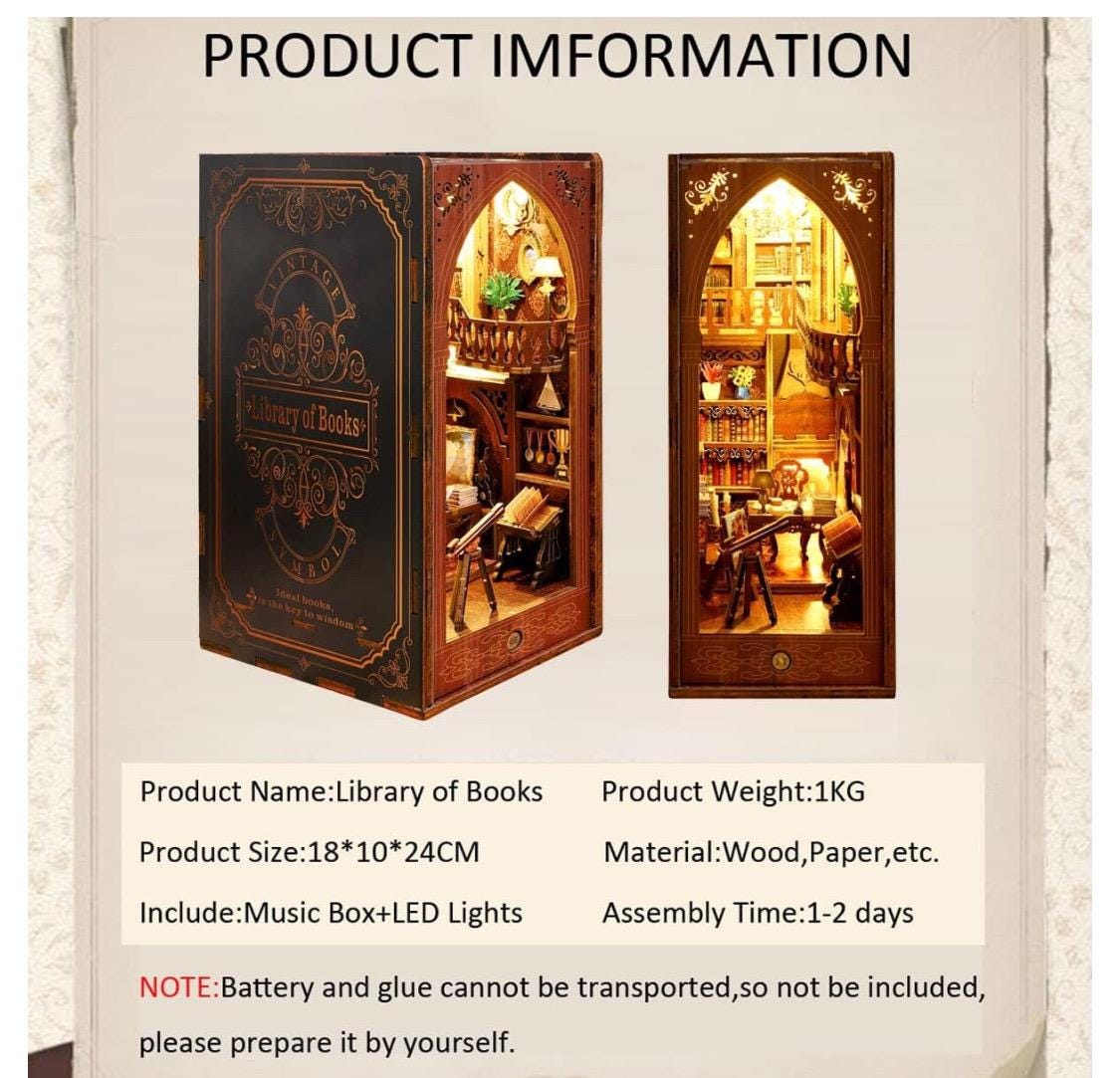 DIY Library of Books Wooden Miniature Book Nook Shelf Insert 3D Wooden ...