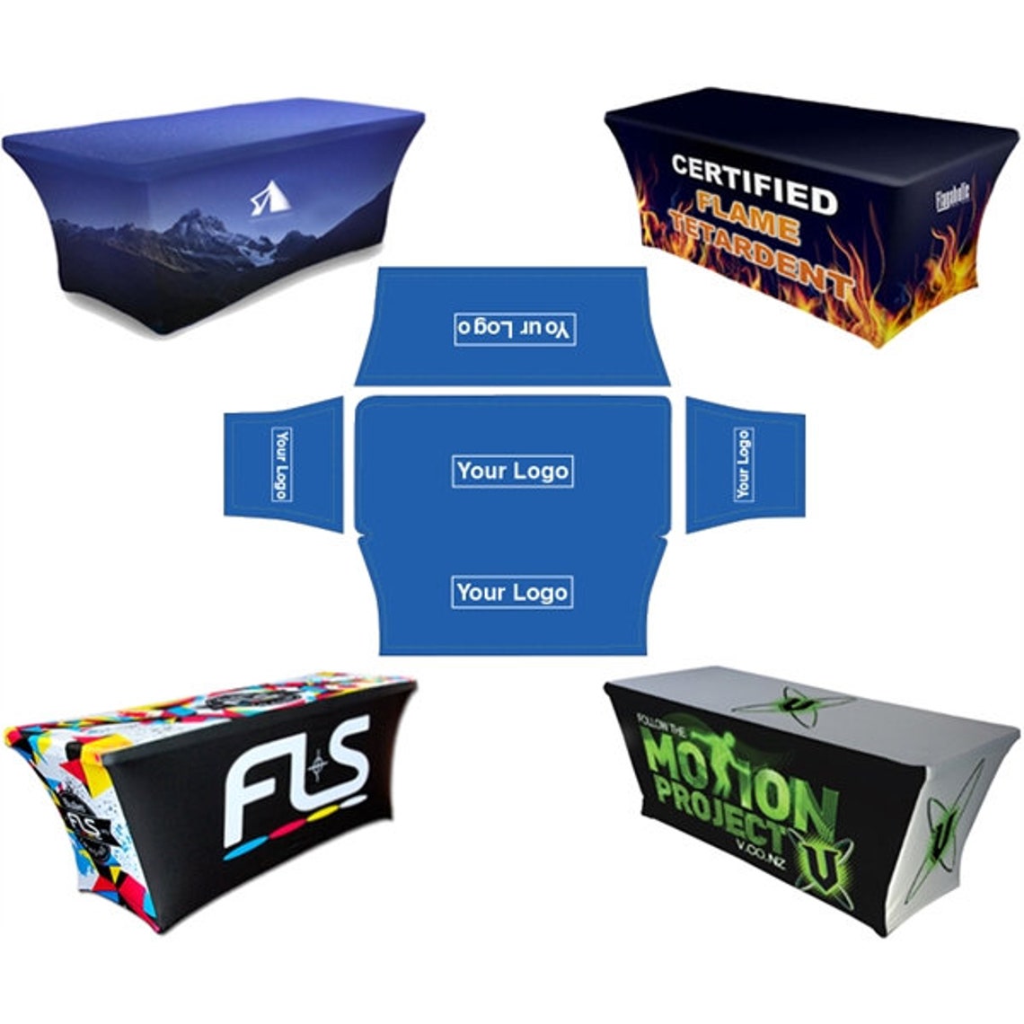 4' Full Color Custom Printed Stretch Table Cover Personalized Trade ...