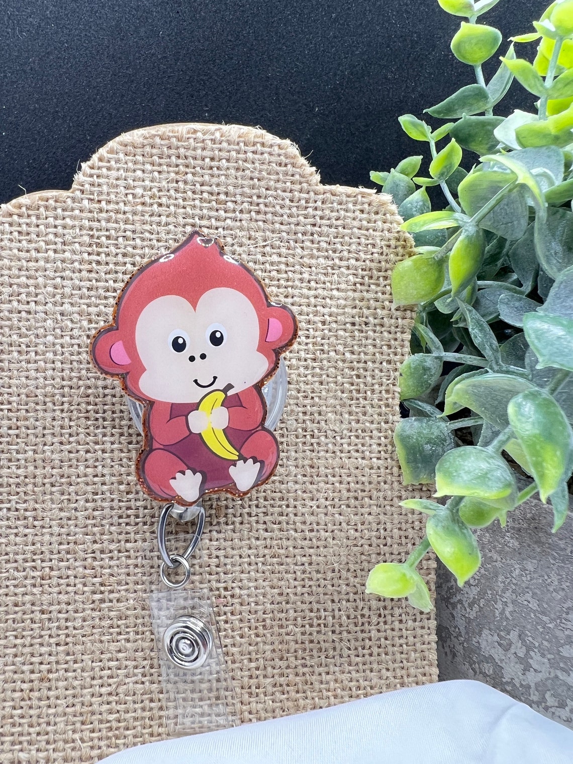 Monkey With Banana Interchangeable Badge Reel Topper - Etsy