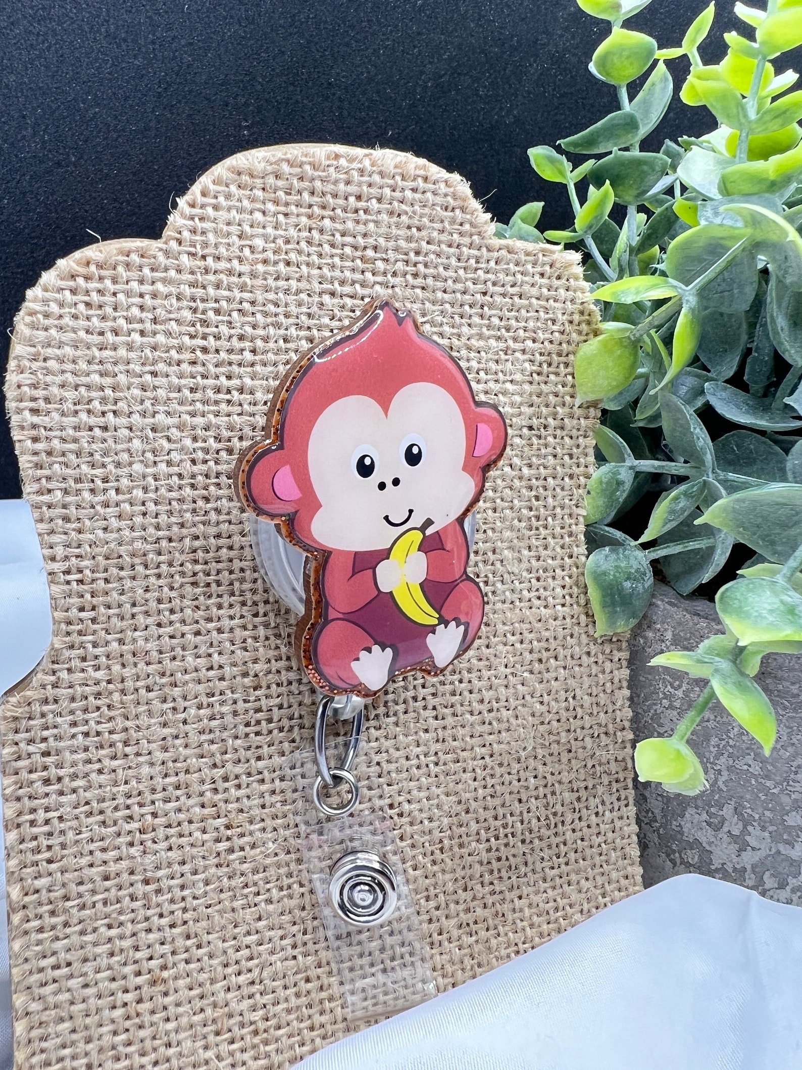 Monkey With Banana Interchangeable Badge Reel Topper - Etsy