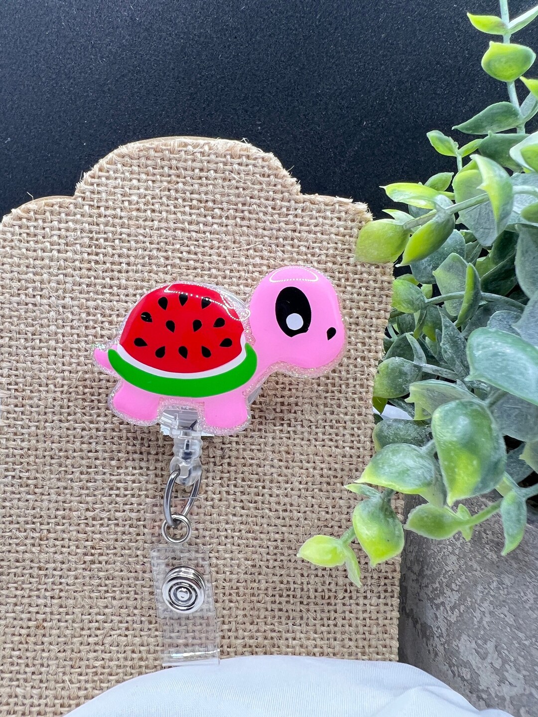 Watermelon Turtle Badge Reel Topper W/alligator Clip or Belt Clip Badge ...