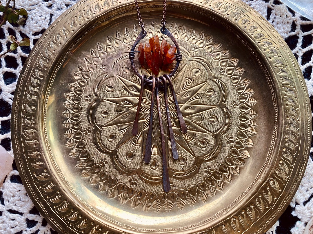 Copper Fringe Amber Chip Necklace // Rustic Jewelry - Etsy