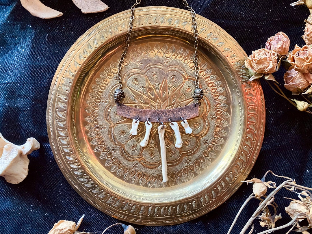 Blackened Copper//coyote Bone Bib Necklace// Vulture Culture - Etsy