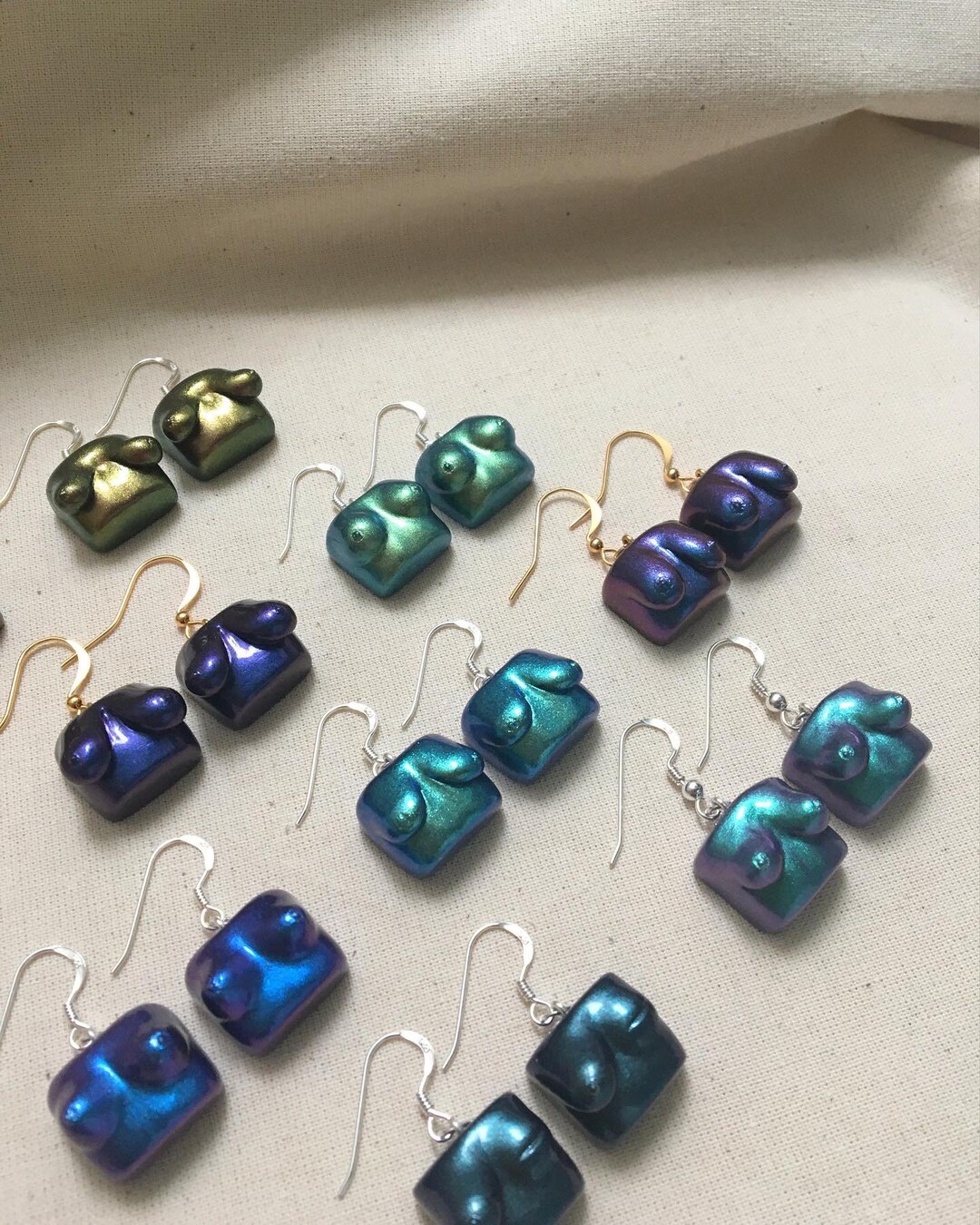 Made to Order- METALLIC COLOUR SHIFTING Boobie Dangly/drop Earrings ...