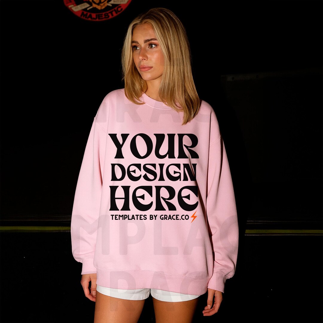 Gildan 18000 Light Pink Model Mockup Oversized Light Pink Hoodie Mockup ...