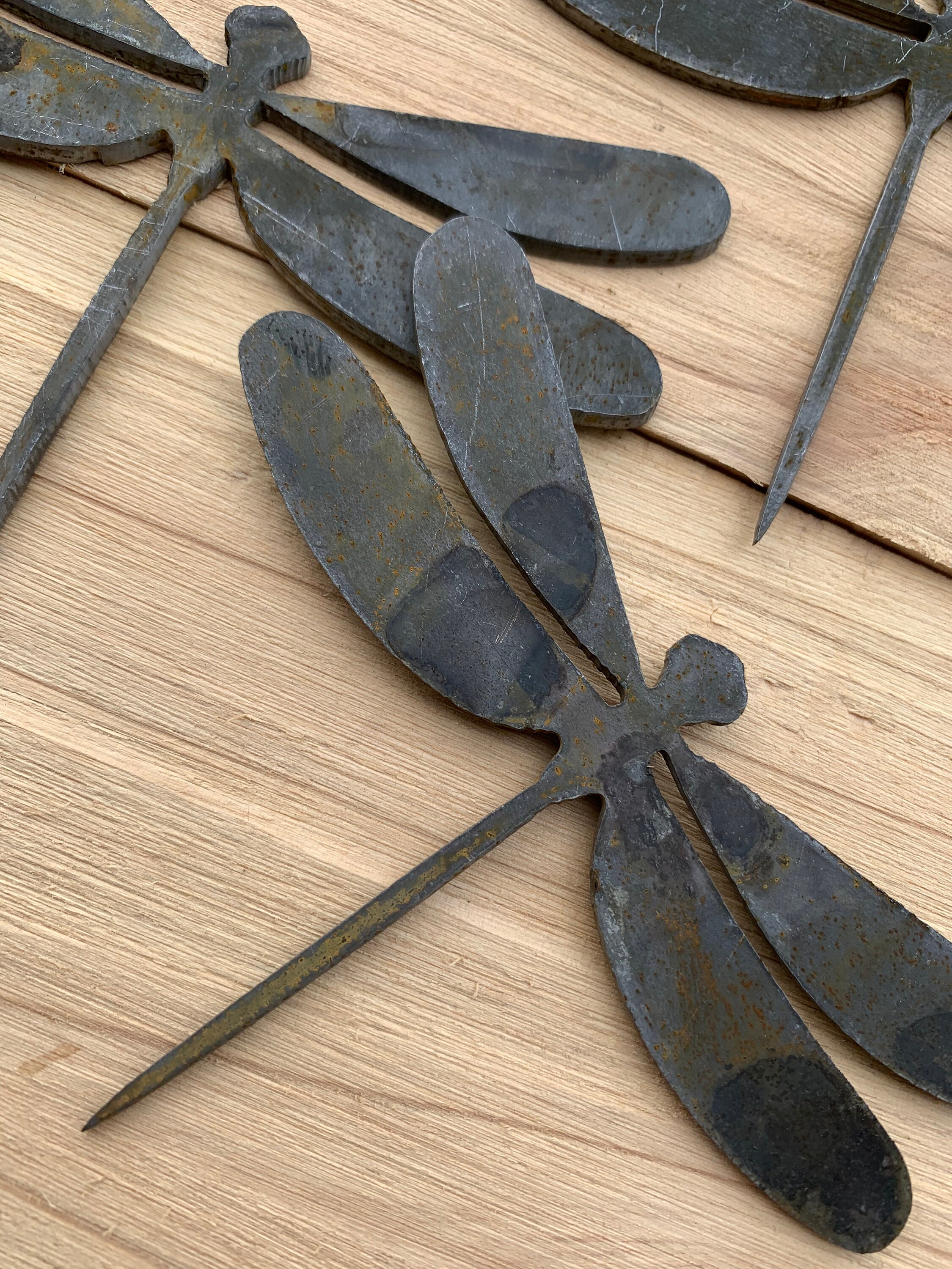 Lot Set of 6 Dragonfly Bug Insect Shapes 3 Inch Rough Rusty Metal Steel ...