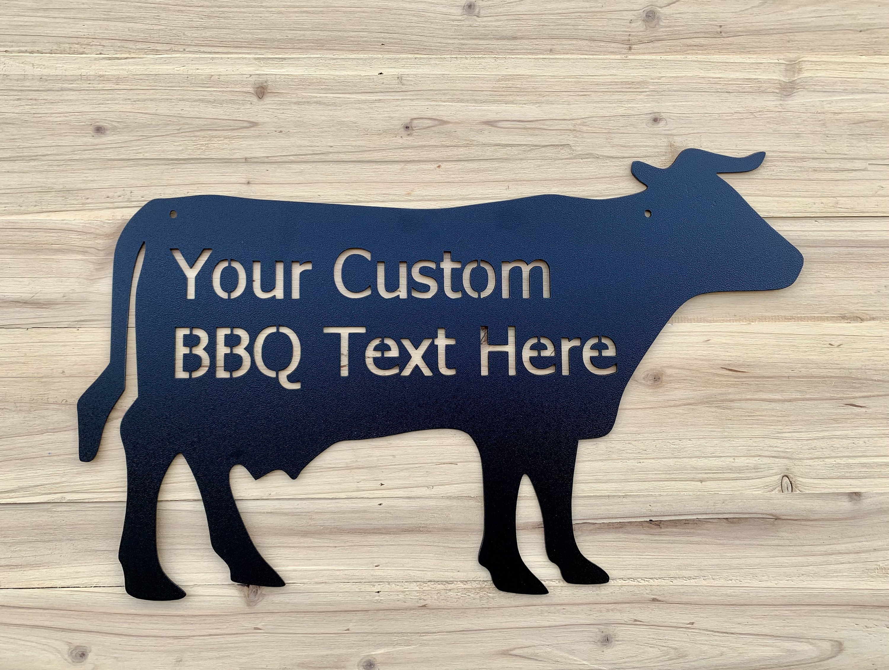 Custom Text BBQ Cow Sign Two Lines Personalized Smoker Sign - Etsy