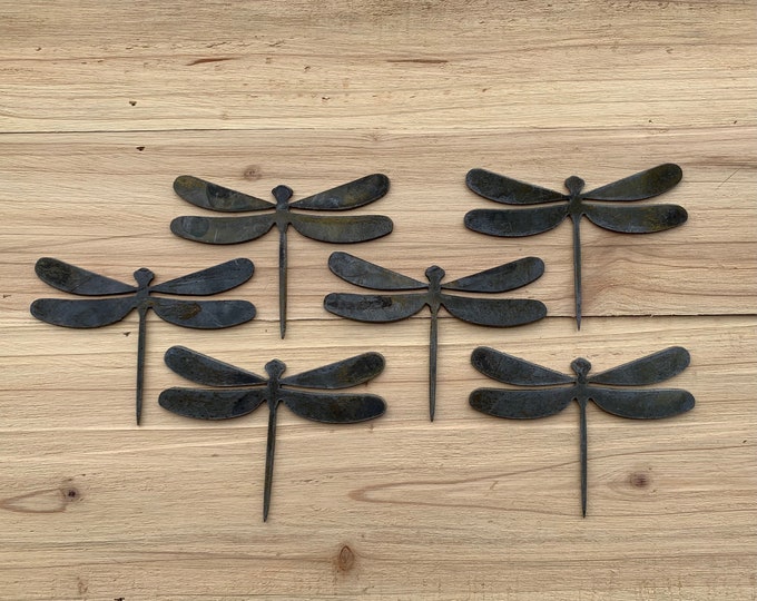 Lot Set of 6 Dragonfly Bug Insect Shapes 3 Inch Rough Rusty Metal Steel ...