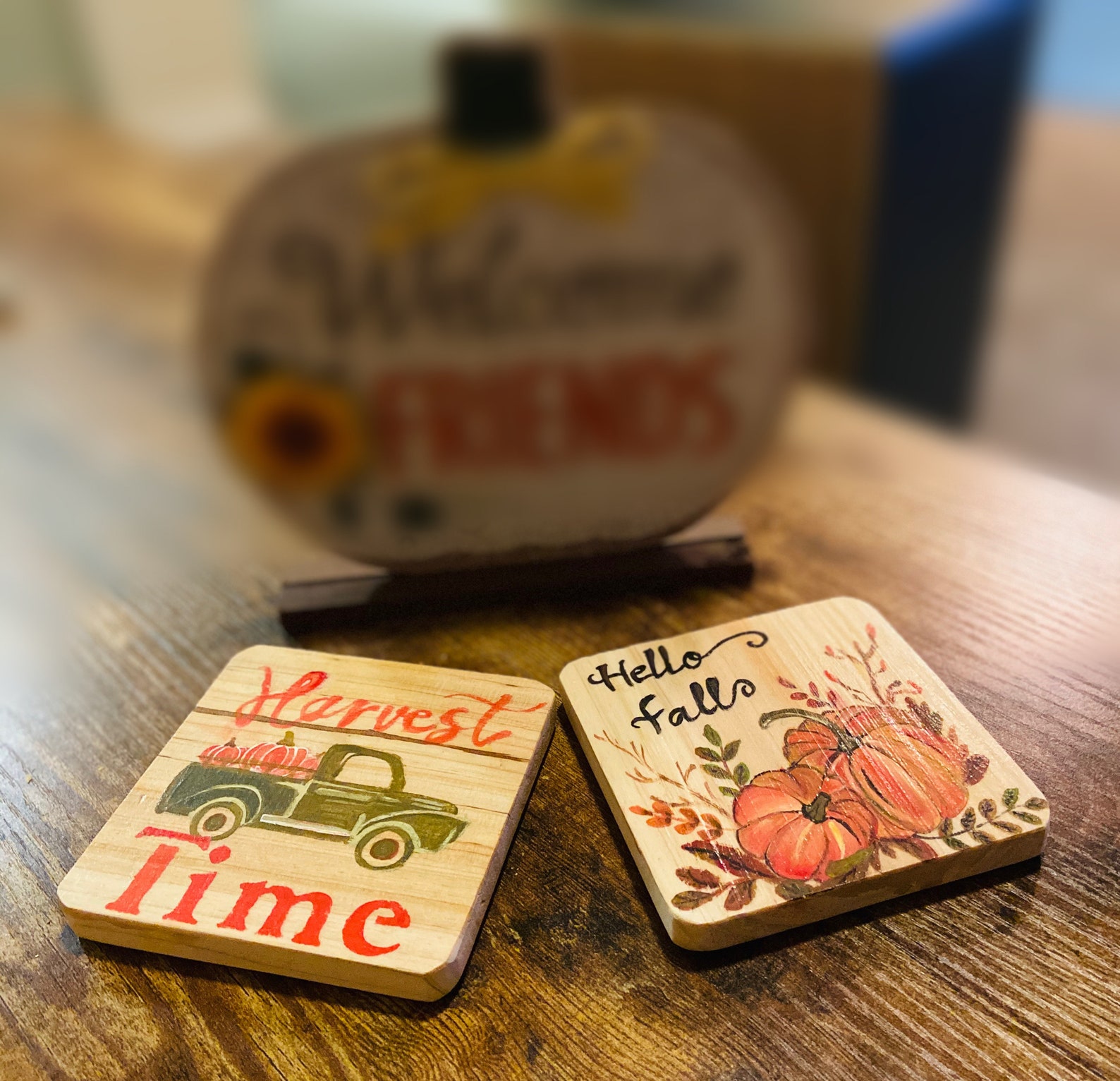 Fall Coasters / Fall Decor / Wooden Coasters / Harvest Time / - Etsy España