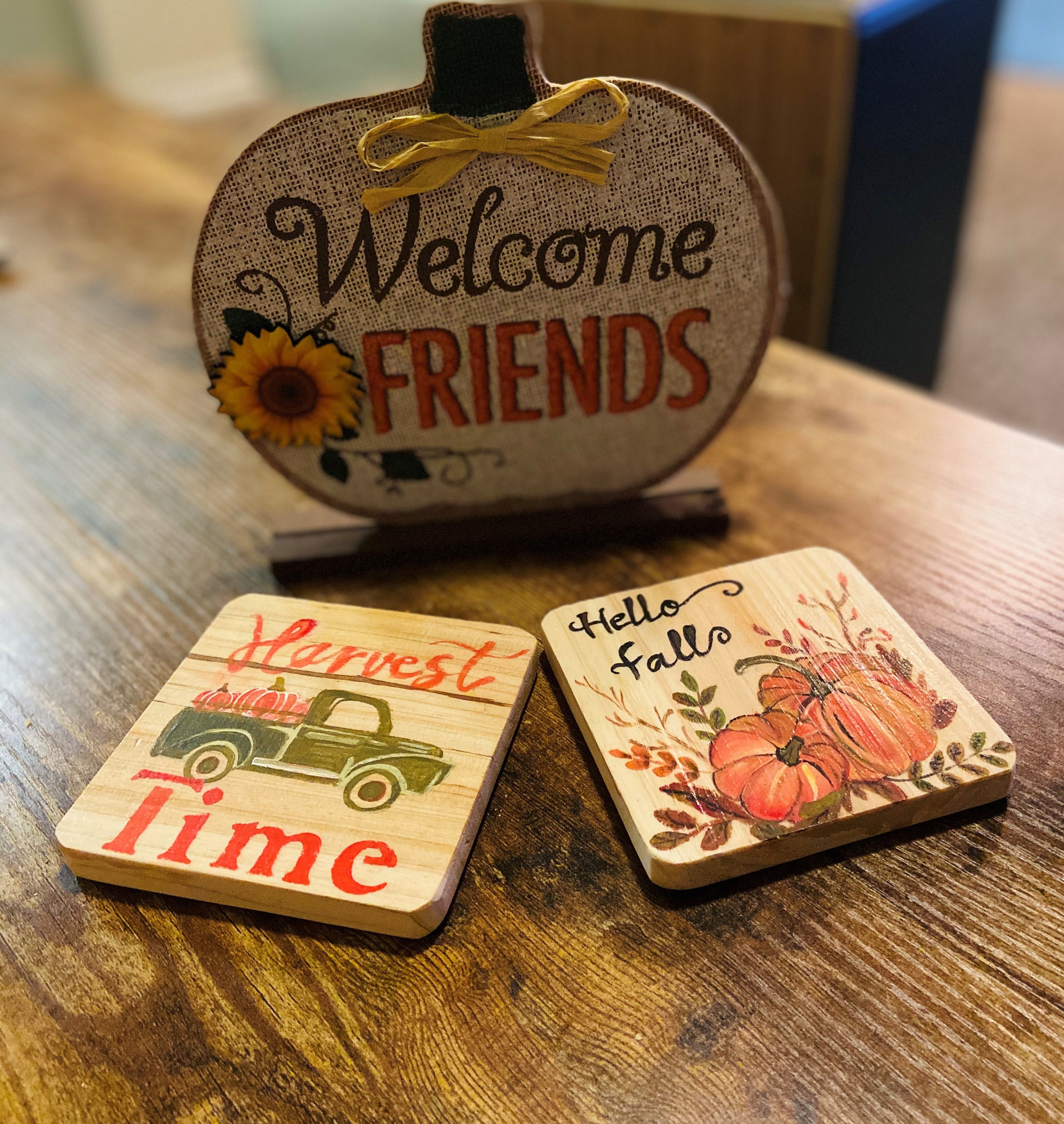 Fall Coasters / Fall Decor / Wooden Coasters / Harvest Time / - Etsy España