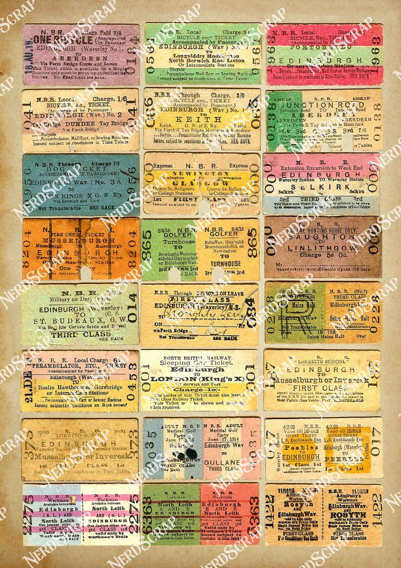 Vintage Train Tickets Digital Download Printable Old Railway Ephemera ...