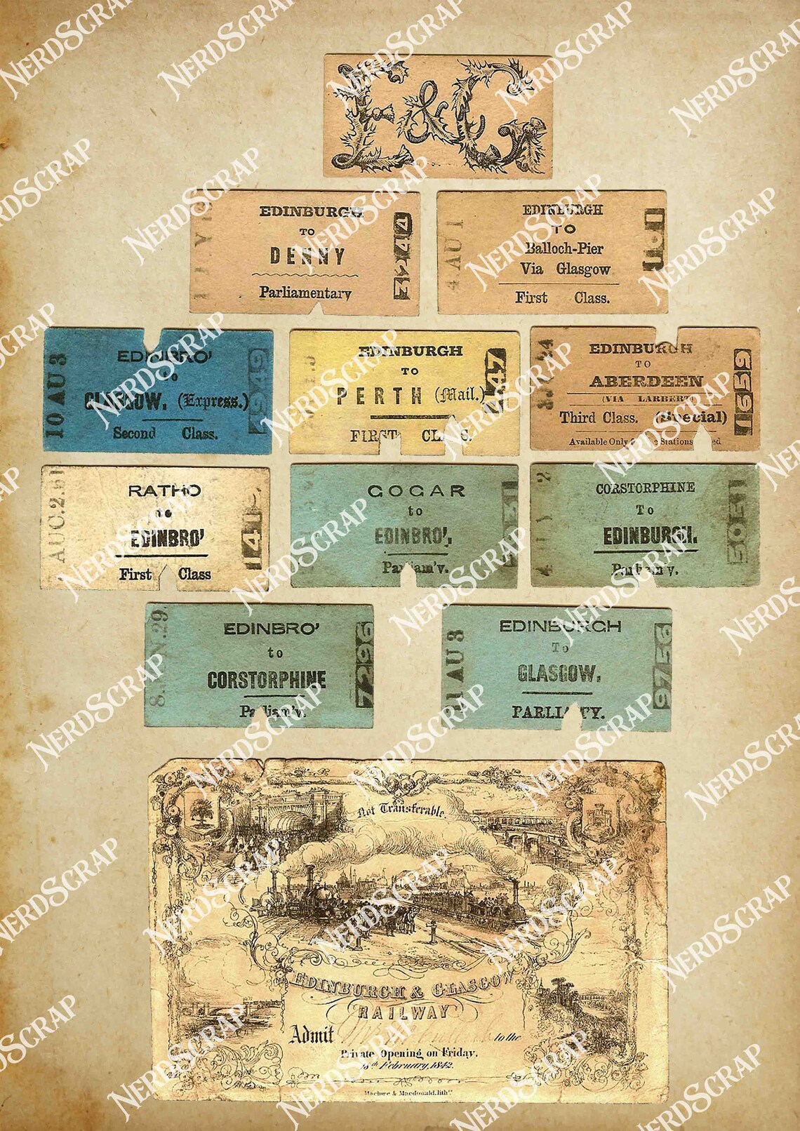 Vintage Train Tickets Digital Download Printable Old Railway Ephemera ...