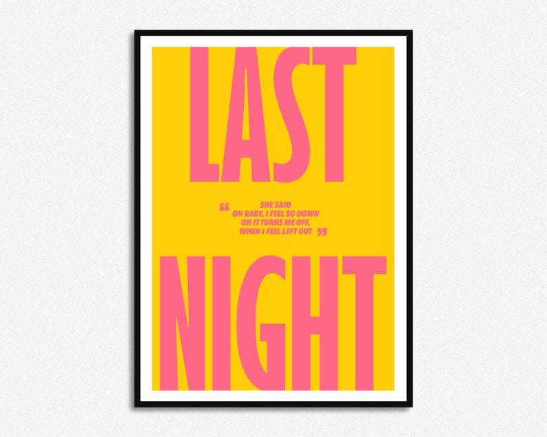 Last Night Inspired Lyrics Print Music Print A5 A4 A3 | Etsy