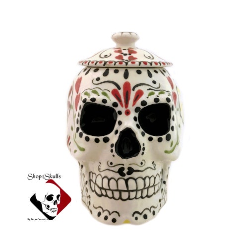 Skull Sugar Bowl With Lid Ceramic Skull Container Haunted - Etsy