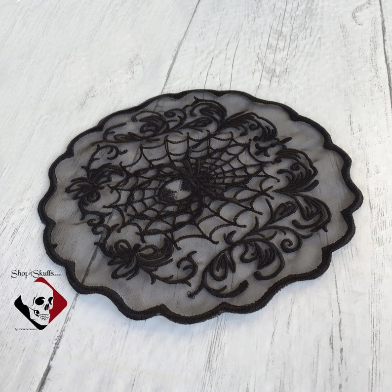 Spider Web Lace Doily in Black Organza Creepy Goth Halloween Decor - Etsy