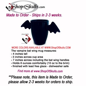 Vampire Bat Cup or Mug With Bat Wing Handles, Ceramic Bat Coffee or Tea ...
