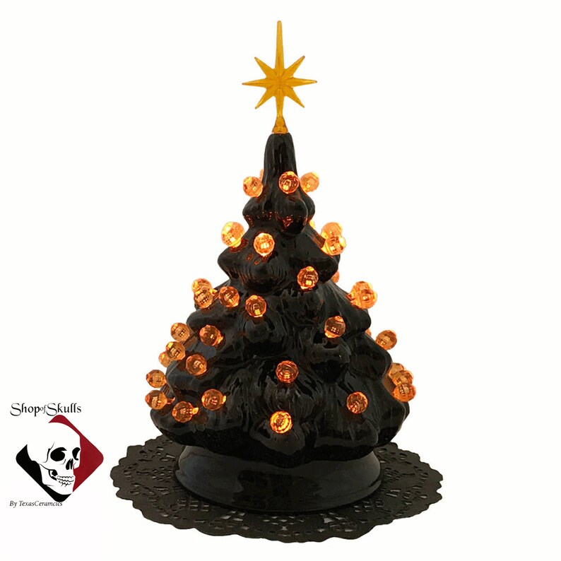 Small Black Halloween Ceramic Tree With Orange Round Orb | Etsy