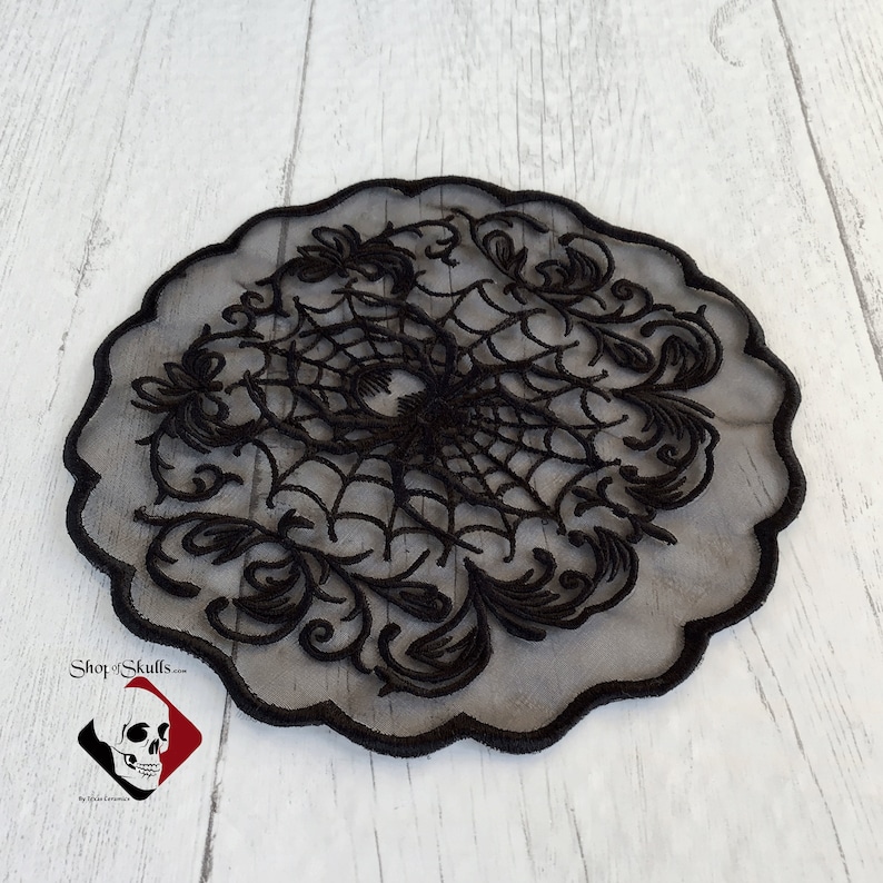 Spider Web Lace Doily in Black Organza Creepy Goth Halloween Decor - Etsy