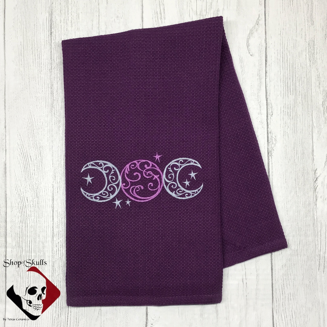Triple Moon Symbol Embroidery Design on Violet Cotton Waffle Weave ...