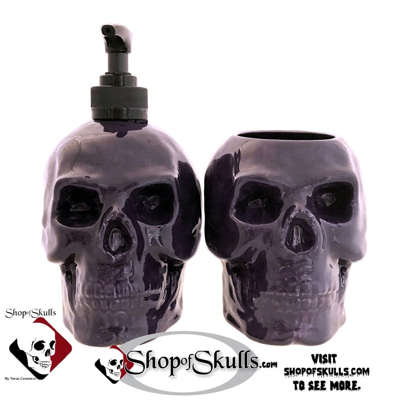 Skull Dispenser and Toothbrush Holder Set Glossy Purple Skull | Etsy