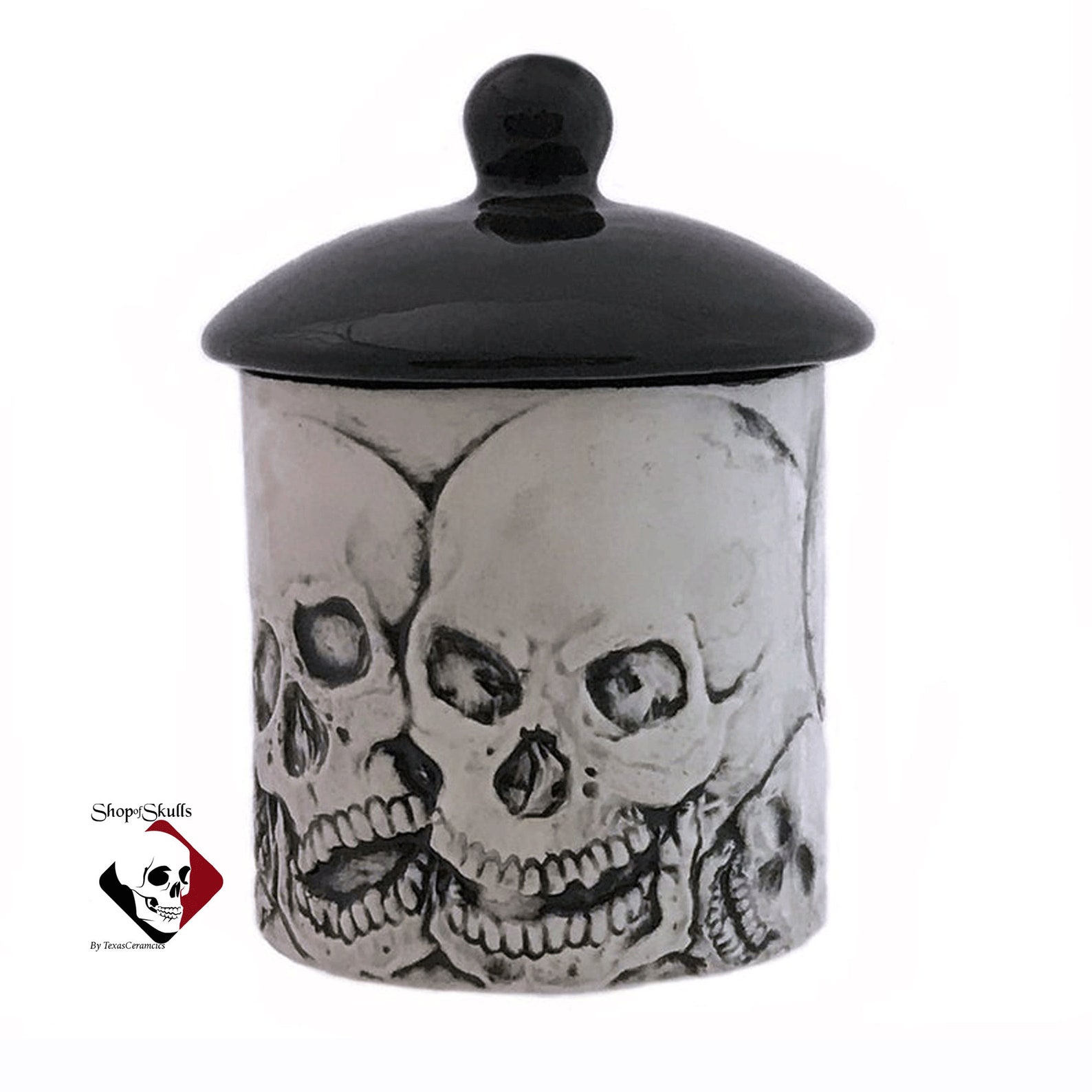 Ceramic Skull Container & Lid in Antique Black, Kitchen Skull Sugar ...