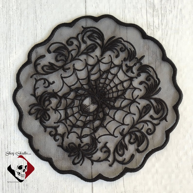 Spider Web Lace Doily in Black Organza Creepy Goth Halloween Decor - Etsy