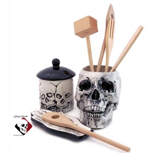 Skull Kitchen Set 4 Piece Utensil Holder Skull Design Sugar - Etsy Canada