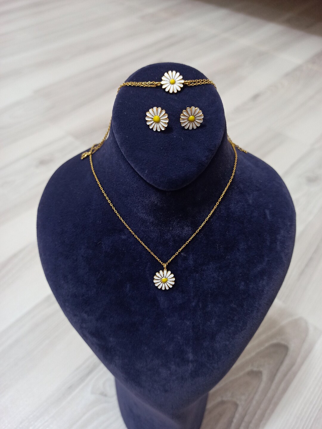 Daisy Jewelry Set , Tiny Daisy Jewelry Set ,925 Silver Daisy Jewelry ...