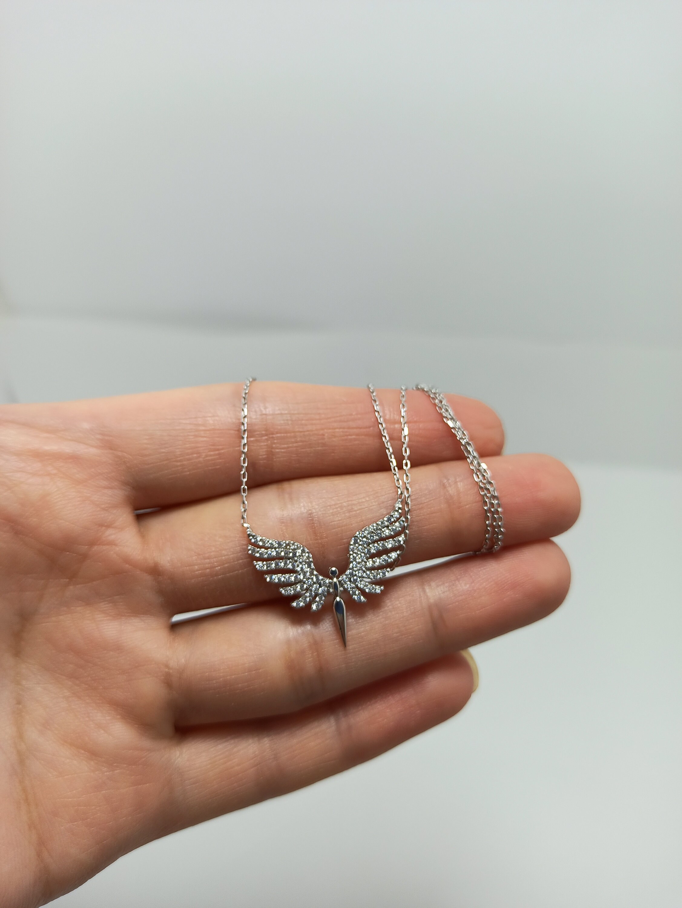 Angel Necklace Silver Angel Necklace Angel Wing Necklace | Etsy
