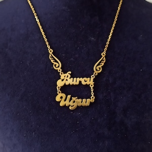 With Two Names Necklace, Angel Winged Name Necklace, Name Pendant ...