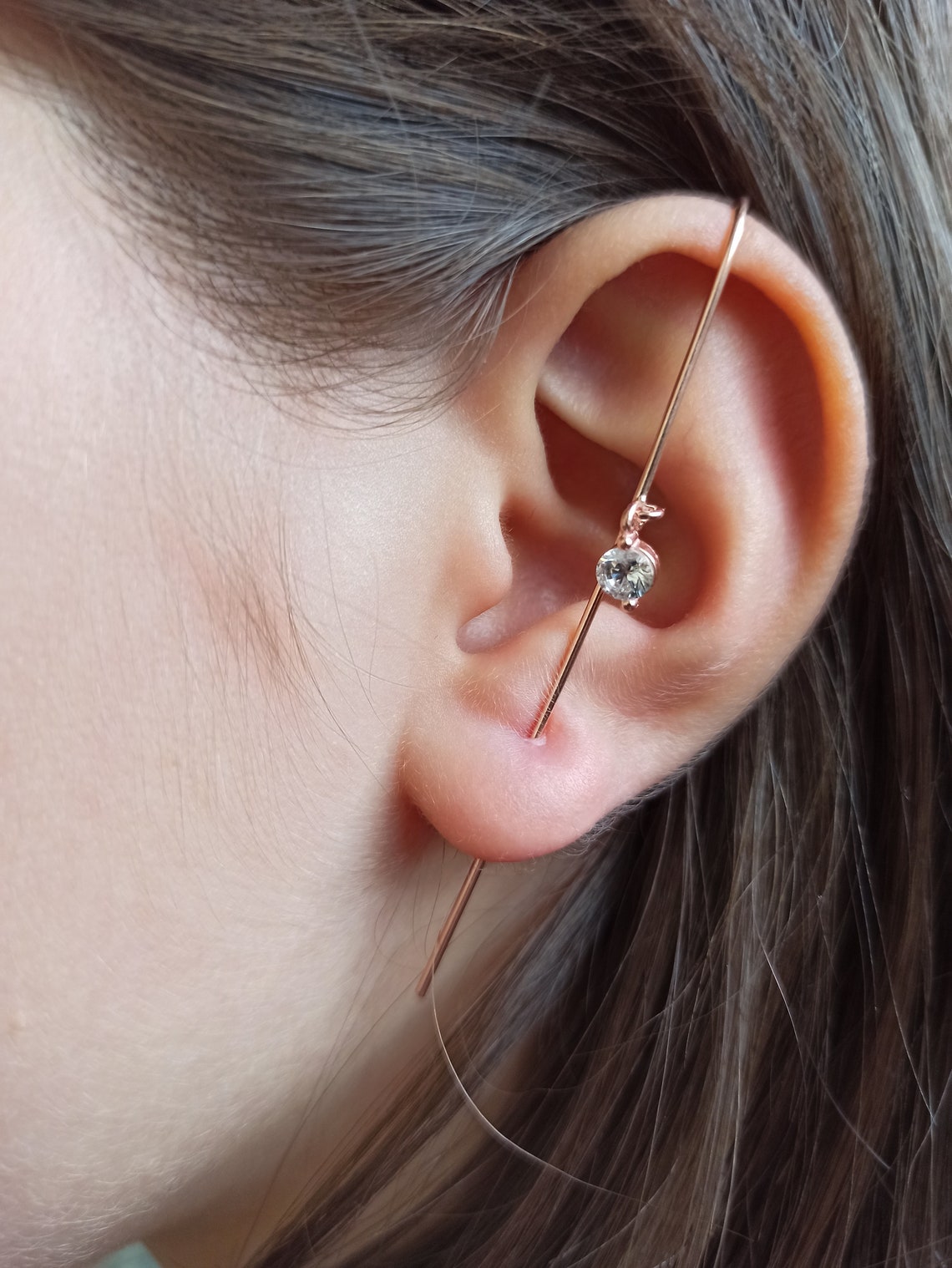 Solitaire ear cuff earrings Stud rod earring rod ear Cuff | Etsy