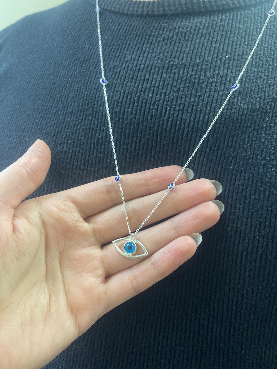 Men Evil Eye Necklace, Silver Eye Necklace, Eye Chain Necklace, Women ...