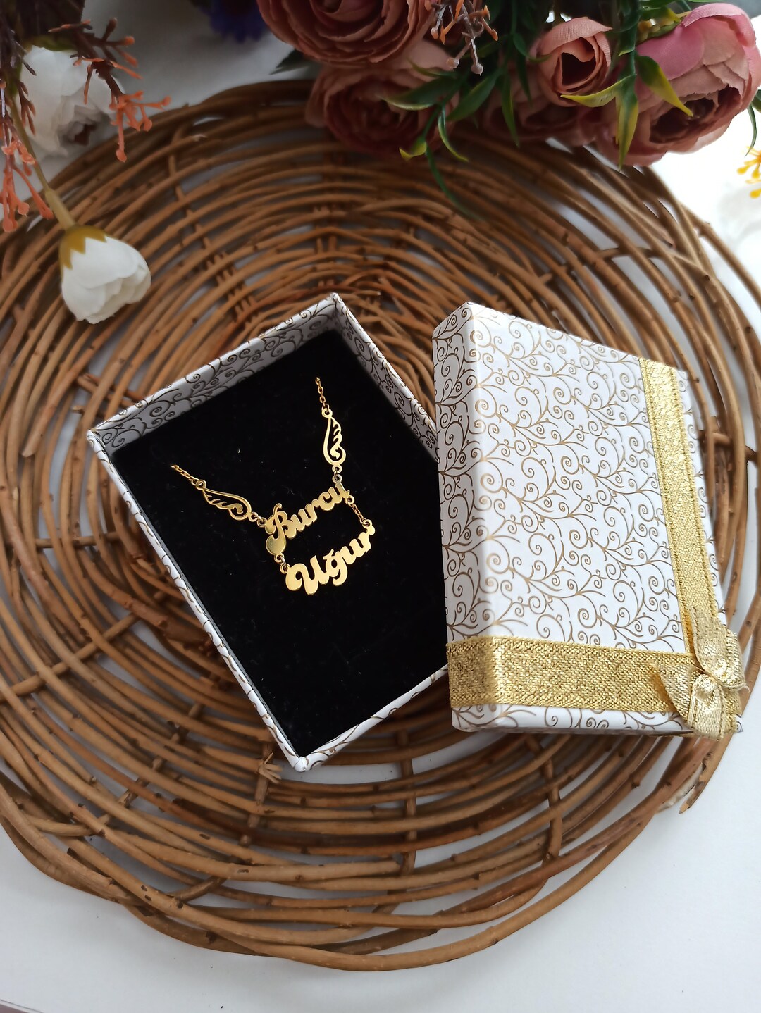 With Two Names Necklace, Angel Winged Name Necklace, Name Pendant ...