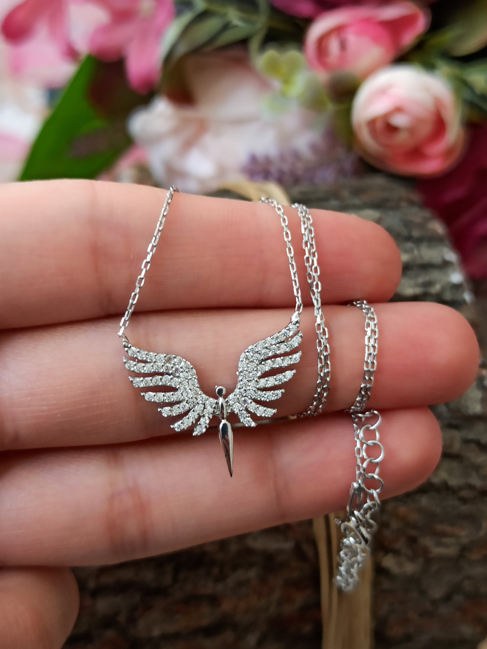 Angel Necklace Silver Angel Necklace Angel Wing Necklace | Etsy