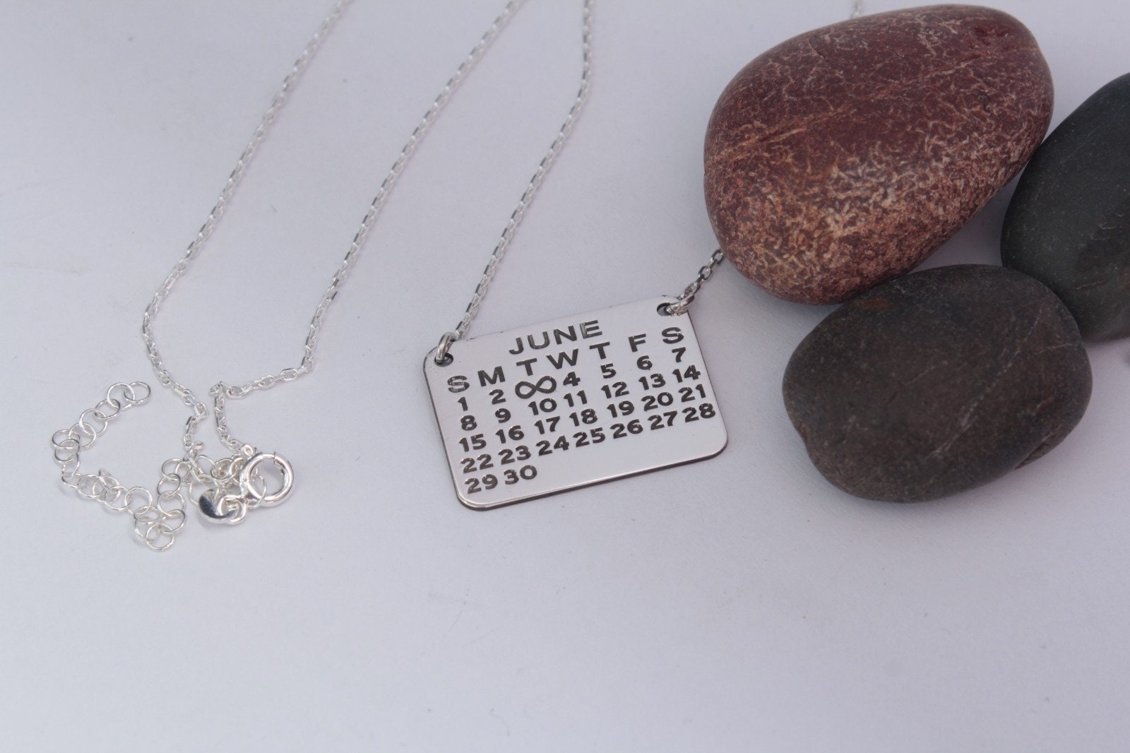 Custom Calendar Necklace, Silver Calendar Necklace, Personalized ...