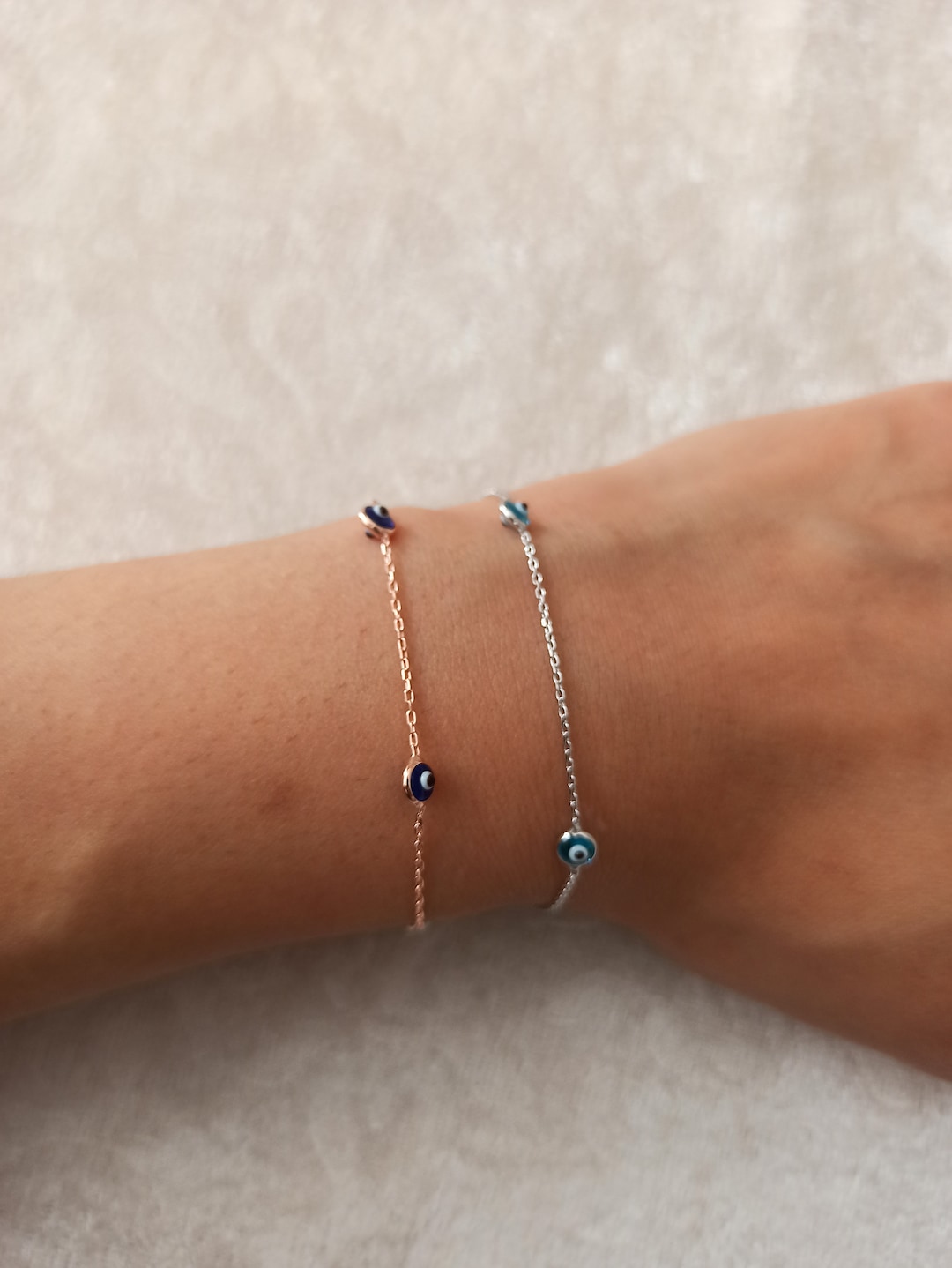Evil Eye Bracelet, Chain Eye Bracelet, Dainty Chain Bracelet, Silver ...