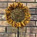 Sunflower on Black Metal Pedestal Candlestick Rug Hooked Wool Primitive ...