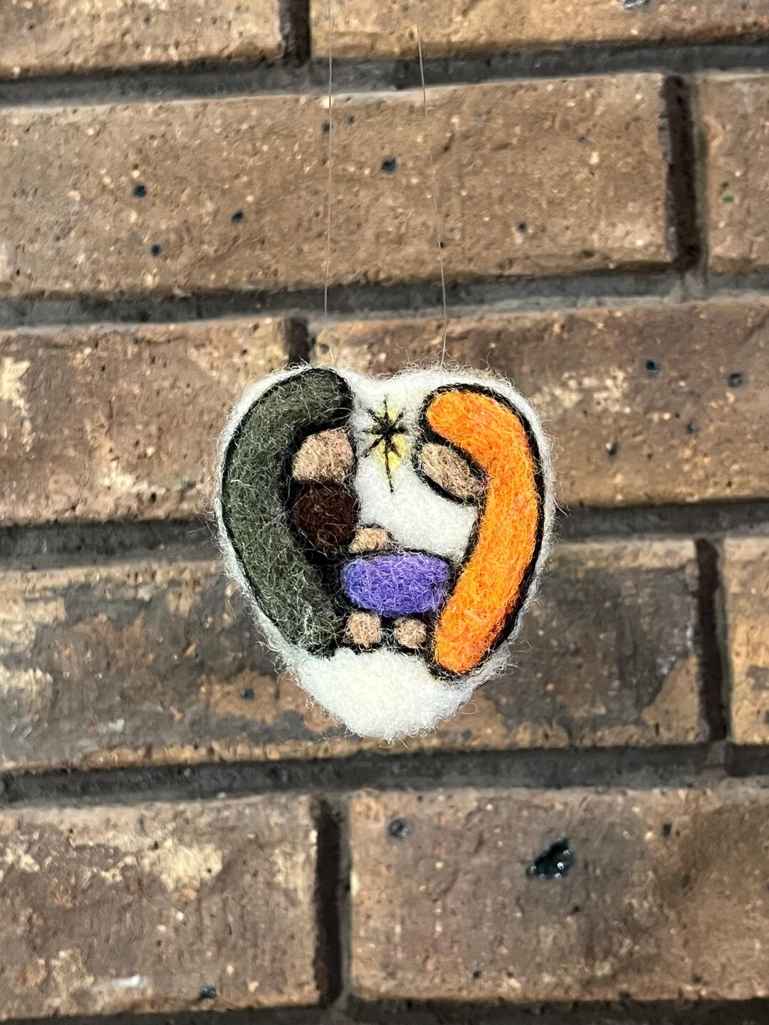 Nativity Colorful Wool Needle Felted Heart Ornament Stained-glass-like ...
