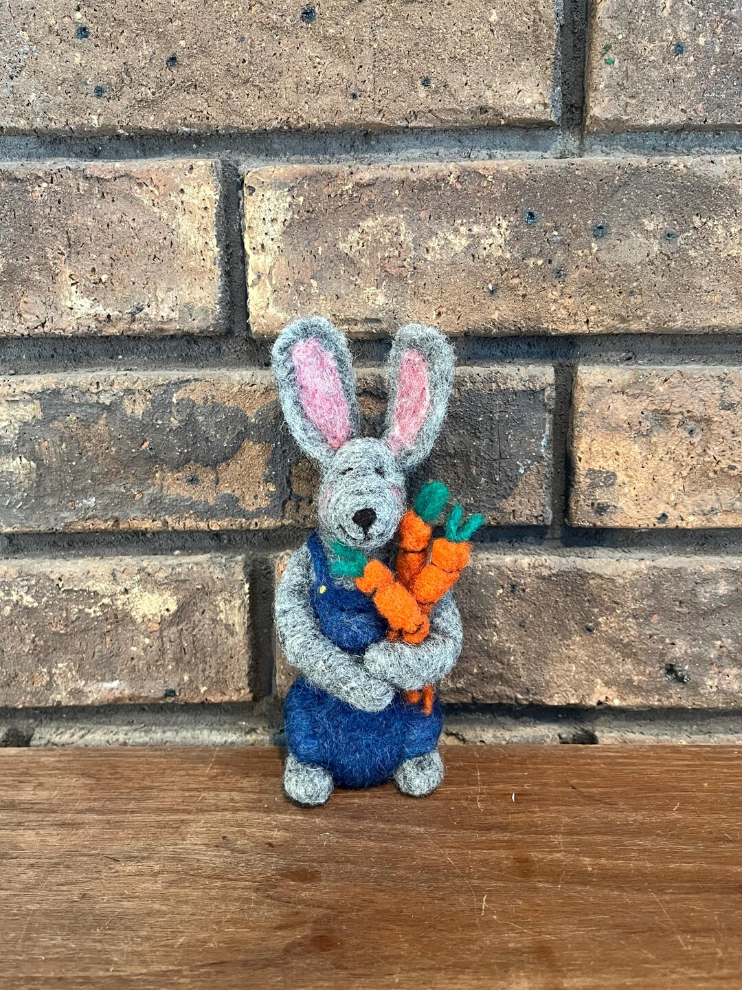 Wool Bunny Overalls Holding Hugging Carrots Needle Felted Homespun Wool ...