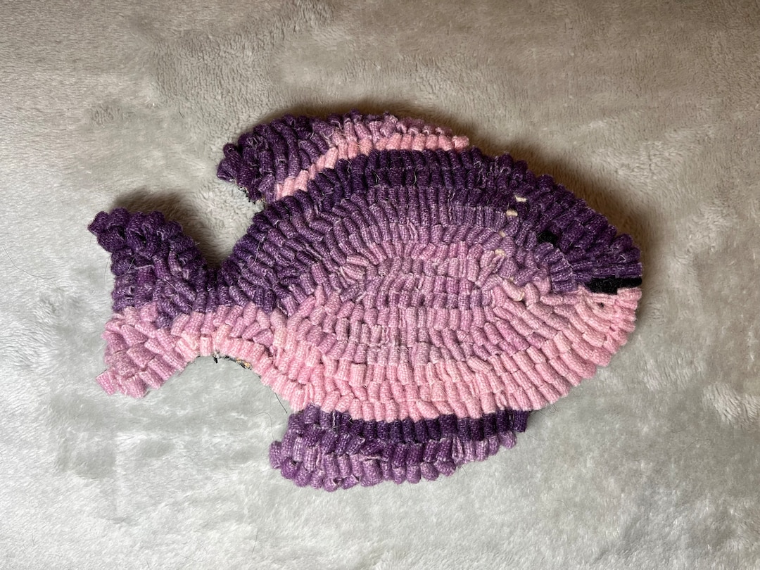 Fish Handmade Rug Hooked Wool Wall Hanging Purple to Pink Fish Gift for ...