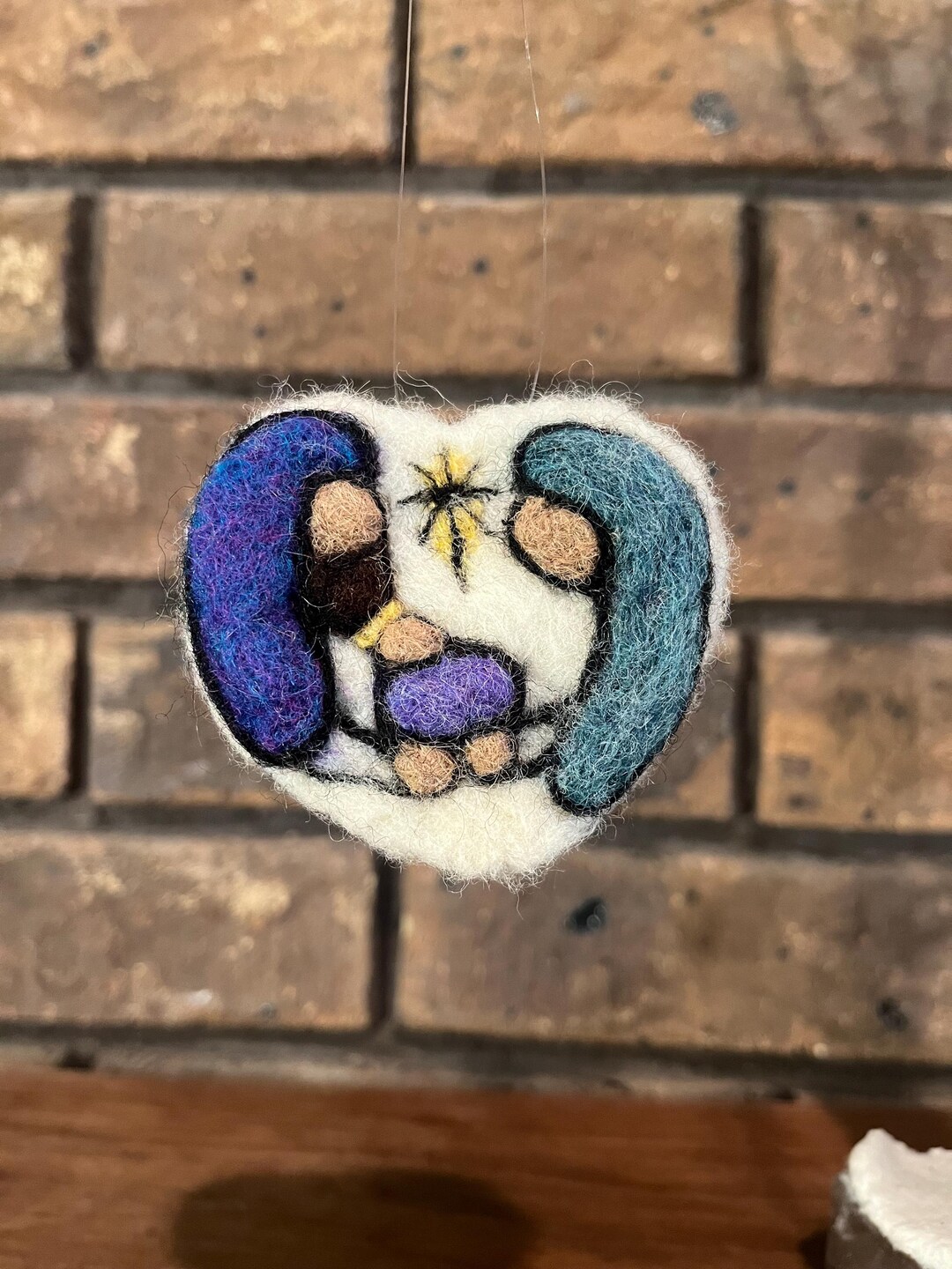 Nativity Colorful Wool Needle Felted Heart Ornament Stained-glass-like ...