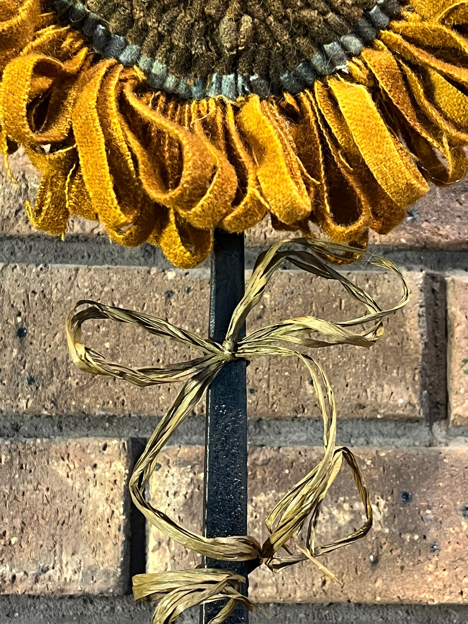 Sunflower on Black Metal Pedestal Candlestick Rug Hooked Wool Primitive ...