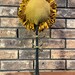 Sunflower on Black Metal Pedestal Candlestick Rug Hooked Wool Primitive ...