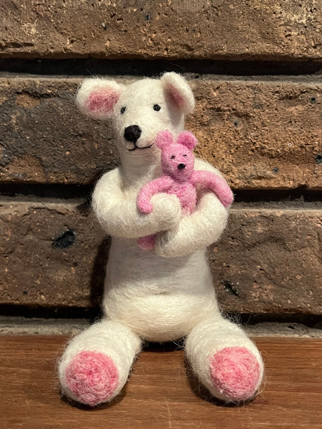 Teddy Bear Holding a Pink Baby Teddy Bear Handmade Needle Felted Wool ...