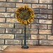 Sunflower on Black Metal Pedestal Candlestick Rug Hooked Wool Primitive ...