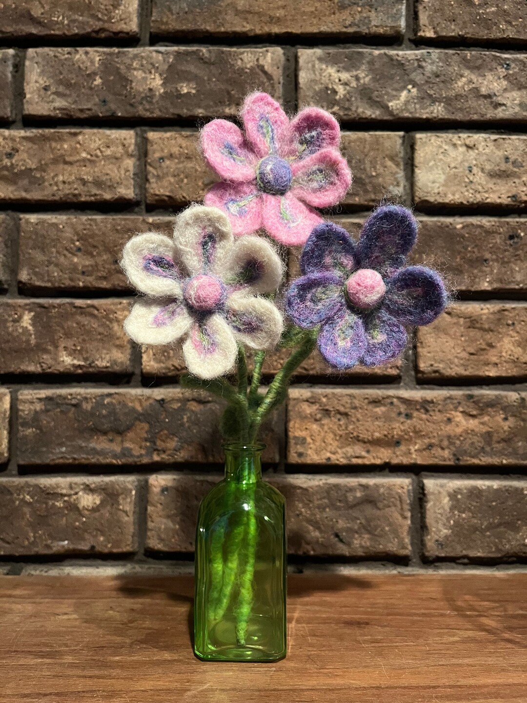 Wool Flowers in a Glass Vase Needle Felted Gift for Her Mother's Day ...