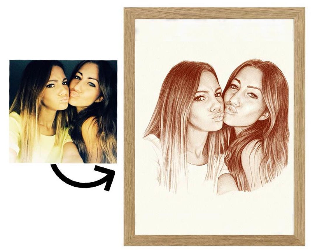 Custom Photo Portrait From Image – Sepia Drawing Illustration, Bespoke ...