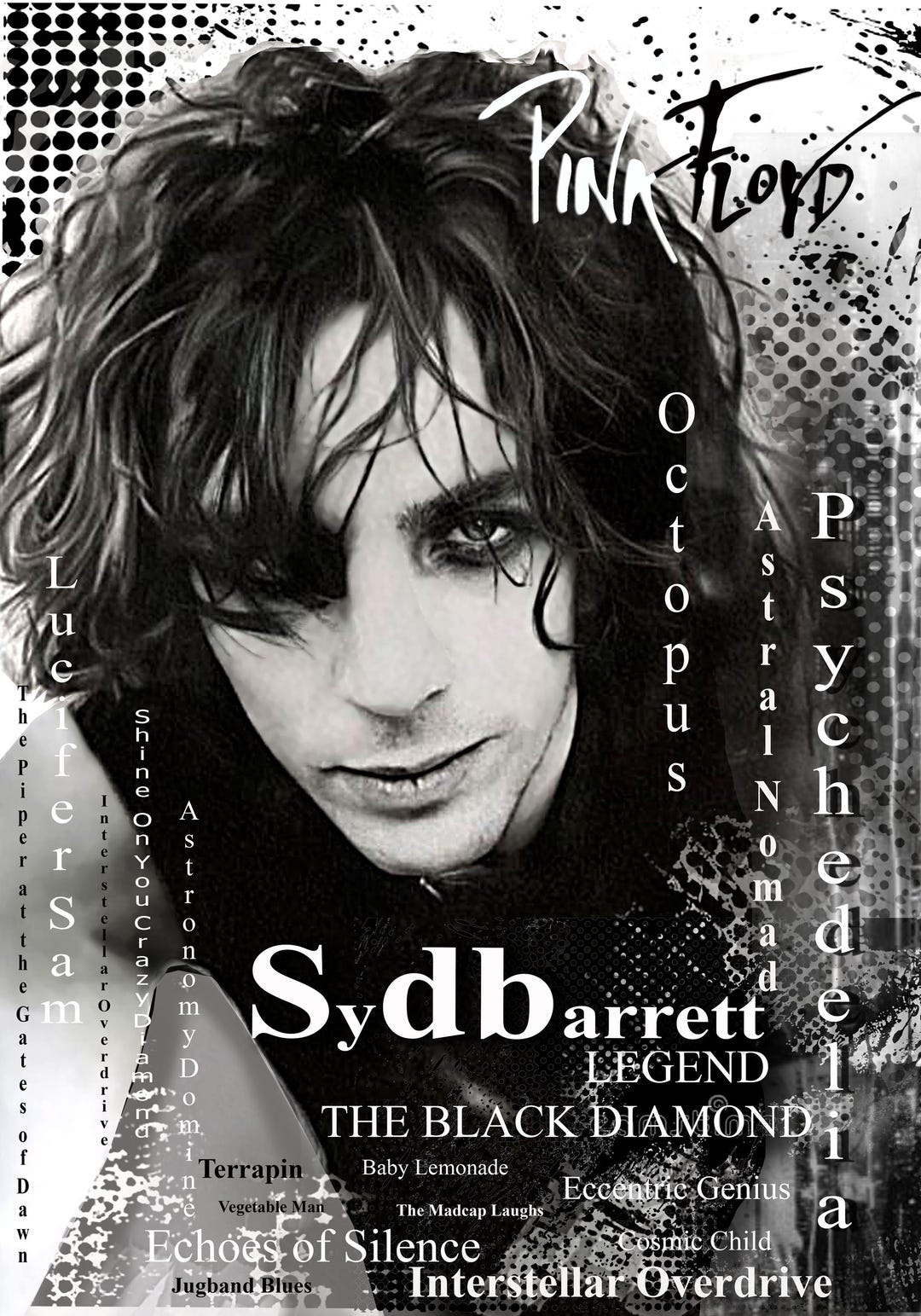 Syd Barrett Poster – Pink Floyd Psychedelic Poster | Vintage Rock Black ...