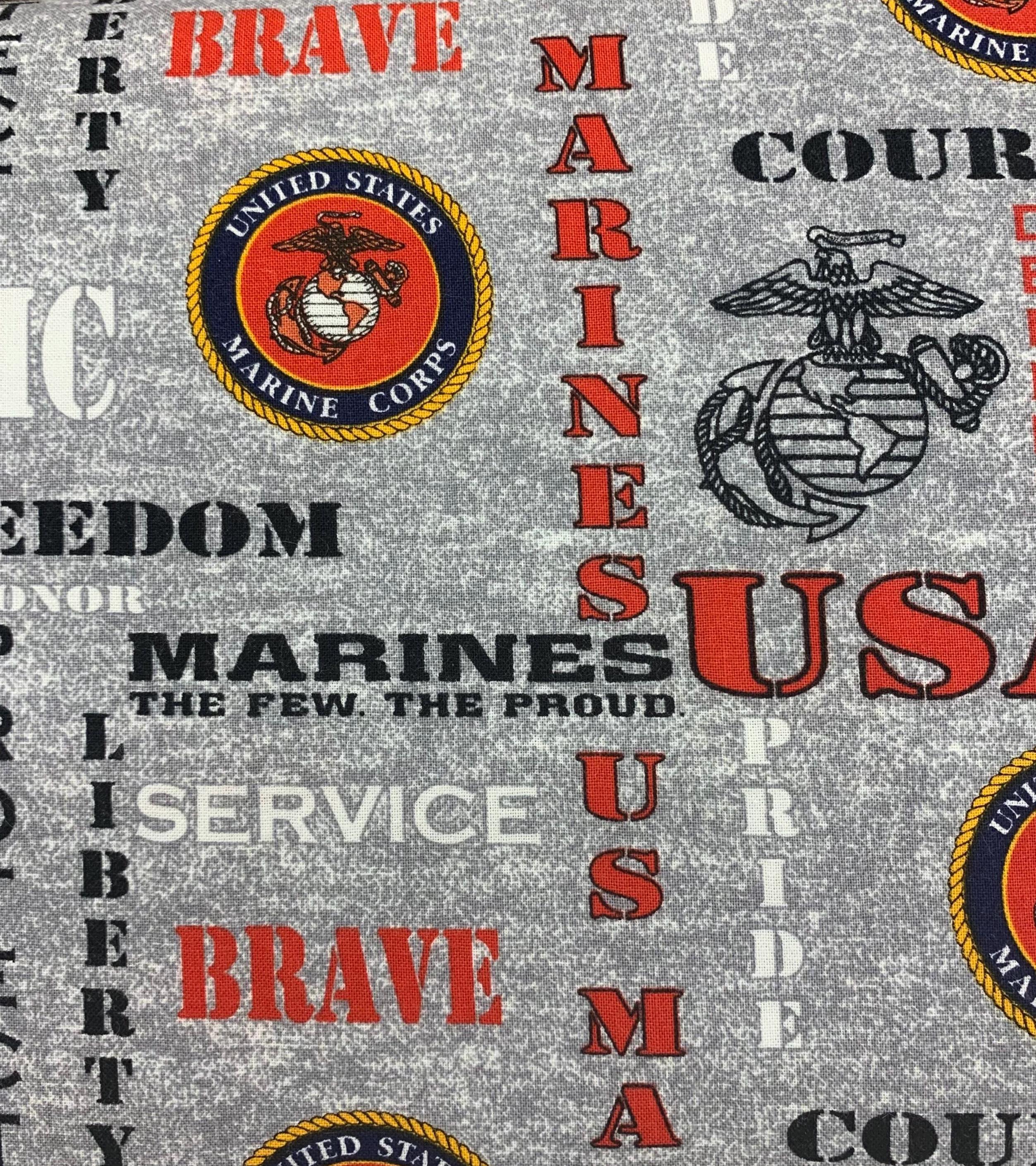 Military USMC Marines on Gray Cotton Fabric - 1/2 Yard - Etsy